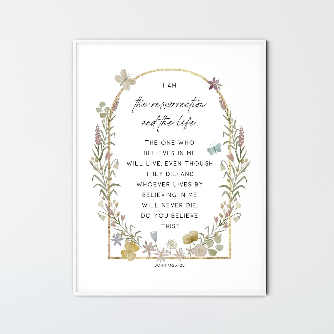 John 11:25-26, Easter Bible Verse Wall Art Scripture Wall Art Christian ...