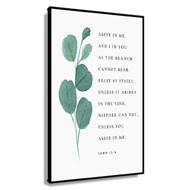 John 15 4 Abide in Me Bible Verse Wall Art Botanical Scripture Sign for ...