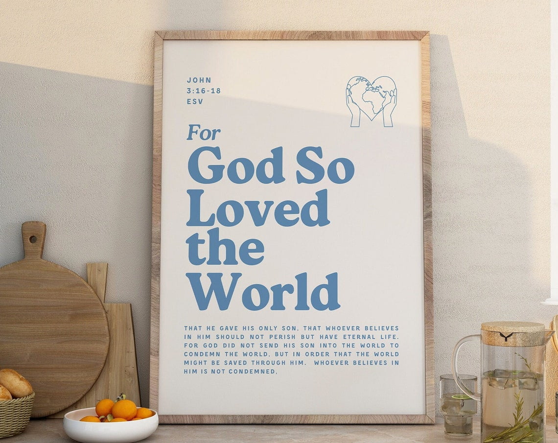 John 3:16 Bible Verse Wall Art, Retro Kitchen Wall Decor, Dorm Room ...