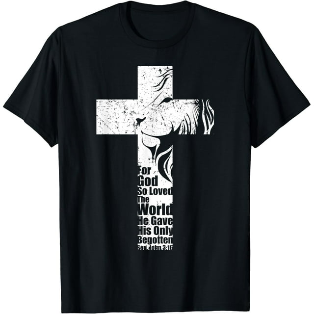 John 3 16 Christian Cross Lion Ts Bible Verse Sayings Men T Shirt