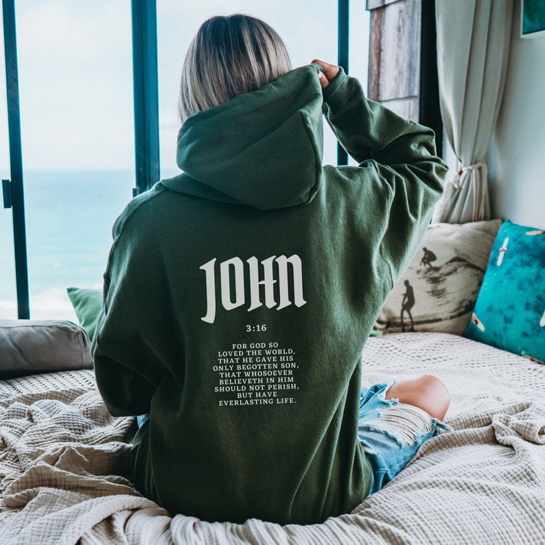 John 3 16 Christian Hoodie Bible Verse Hoodie Christian Merch Men's ...