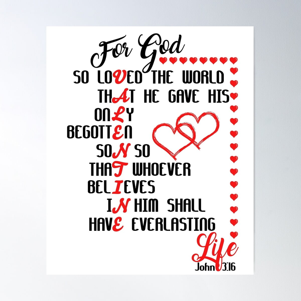 John 3:16 - Christian Valentines Day - Bible Verse Poster Wall Art ...