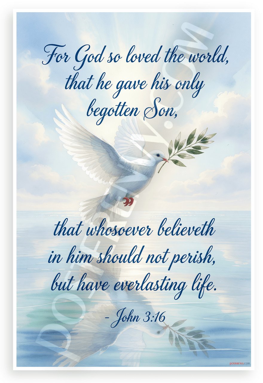 John 3:16 'For God So Loved the World' Dove Olive Branch Inspirational ...