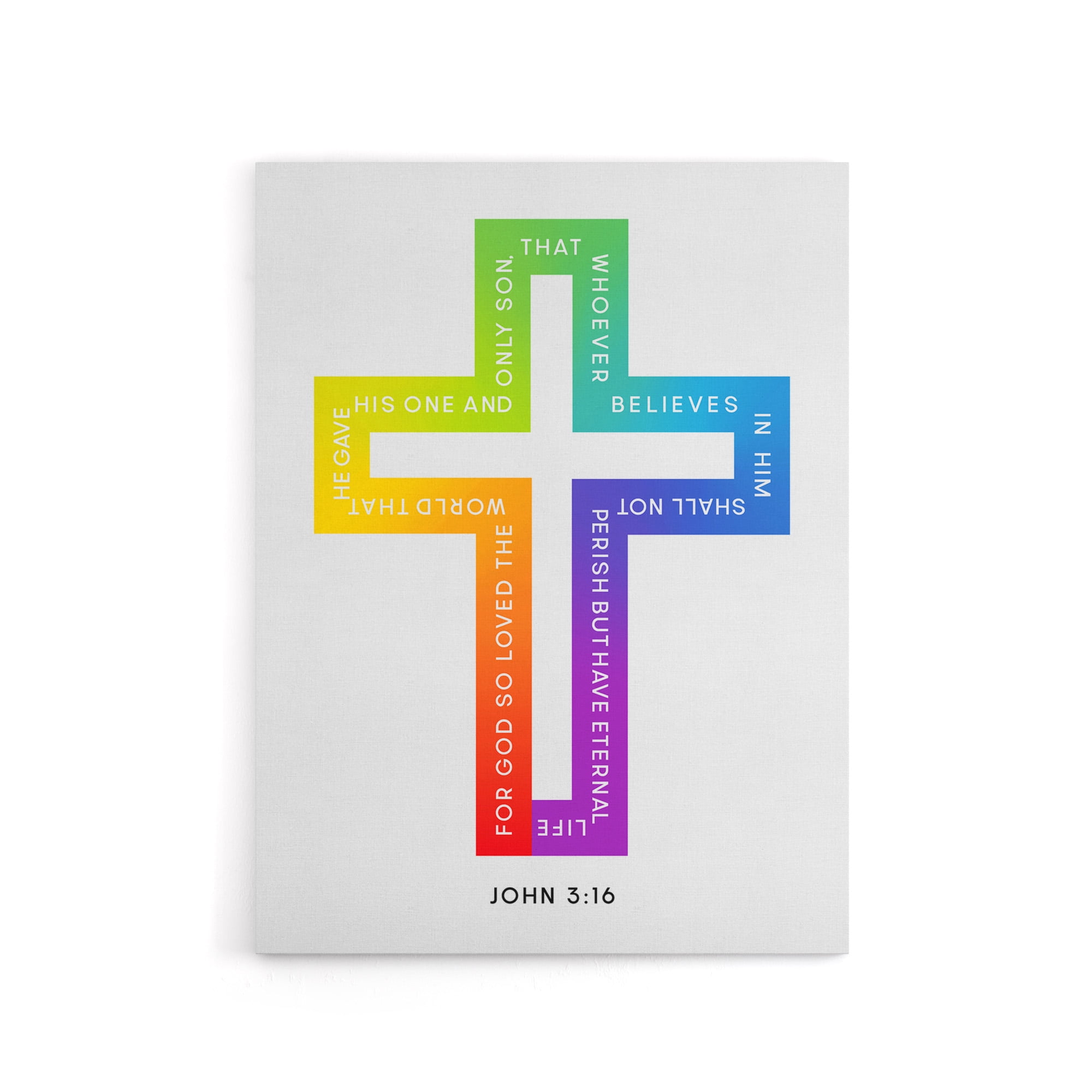 John 3:16 God So Loved The World Colourful Cross Canvas Wall Art Print 12x16" - Walmart.com