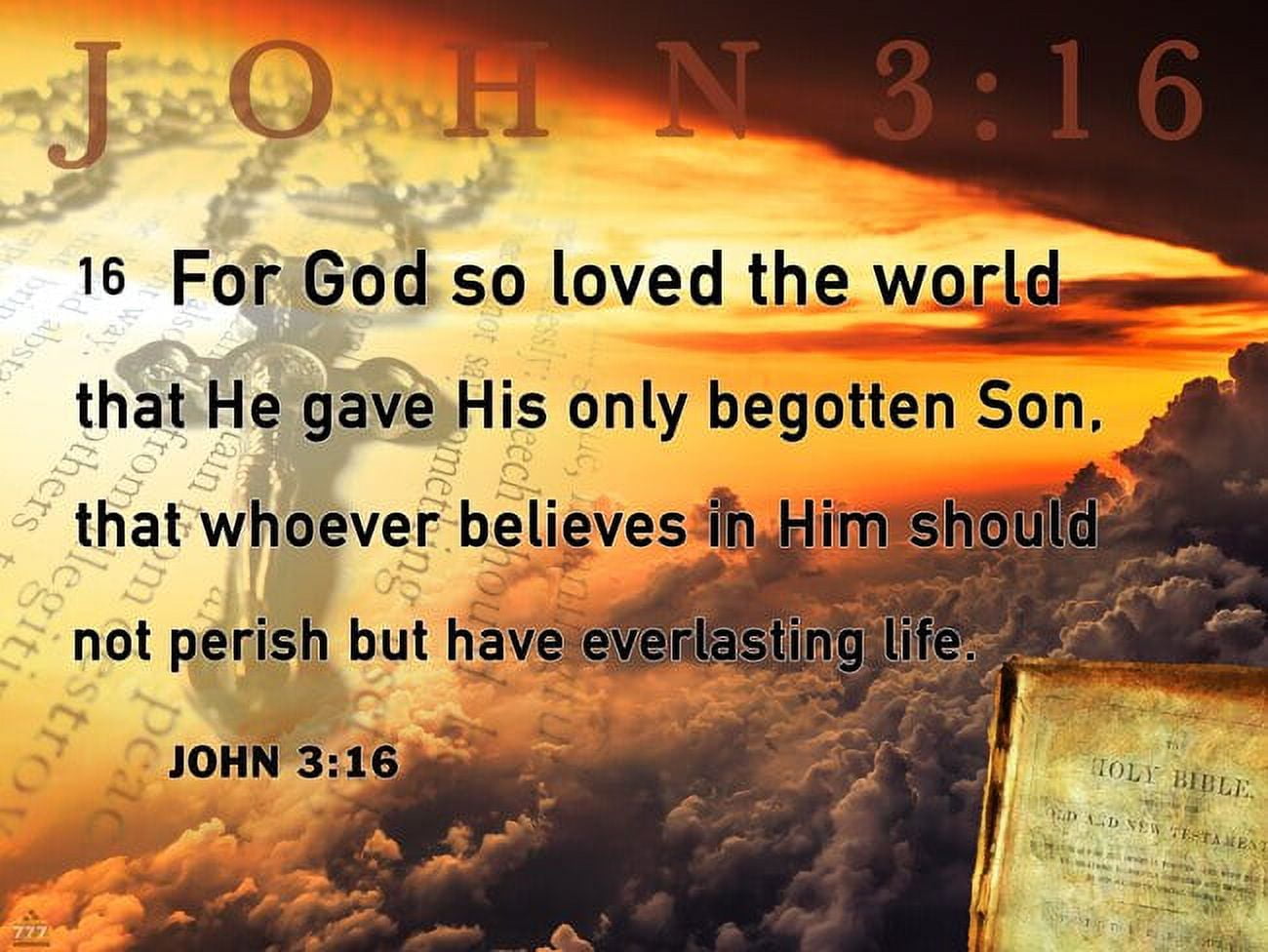 John 3:16 Poster Bible Scripture Quote Inspirational Art Print (24x18 ...