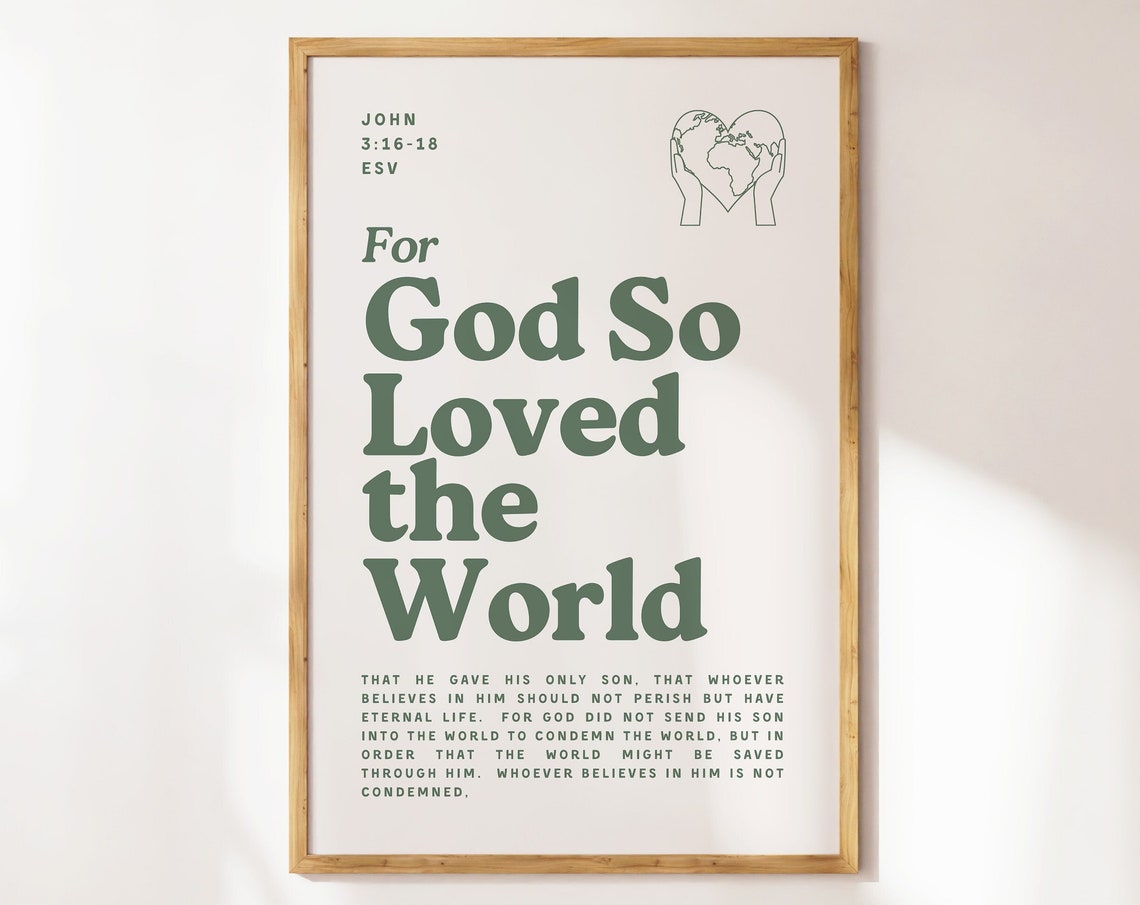 John 3:16, Retro Kitchen Print, Sage Green Wall Art, Dorm Room ...