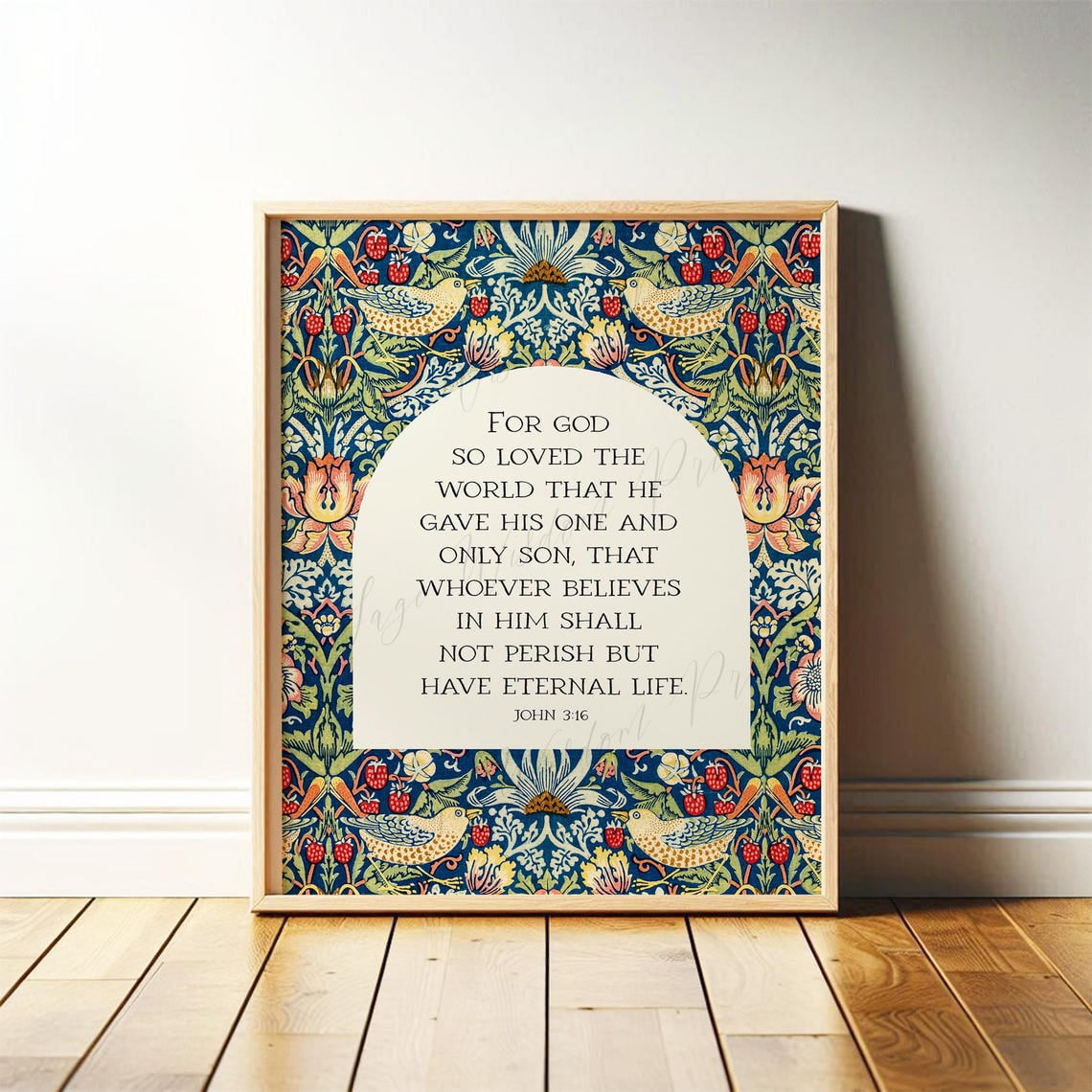 John 3:16 Vintage Christian Wall Art, William Morris Scripture Print ...
