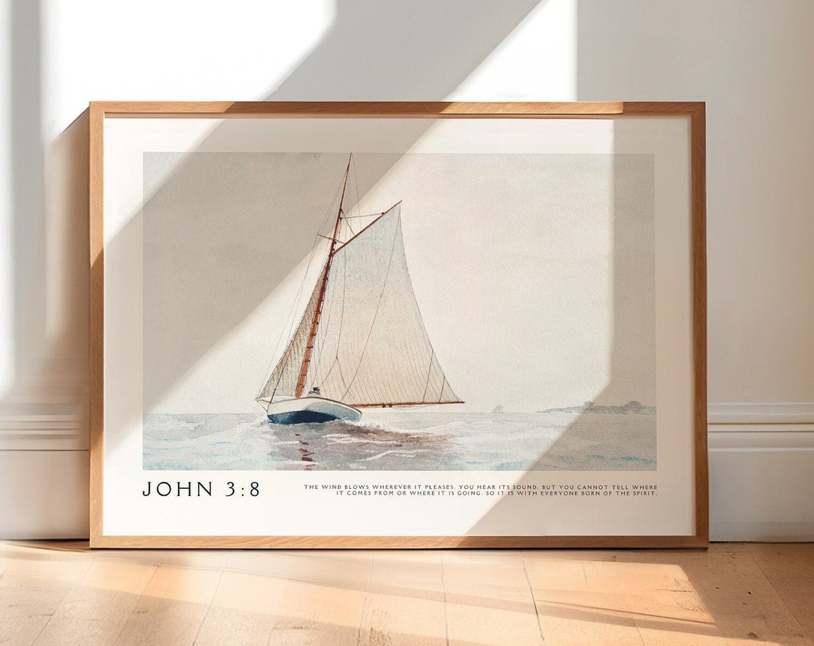John 3:8 Vintage Sailboat Print, Christian Wall Art, Bible Verse Wall ...