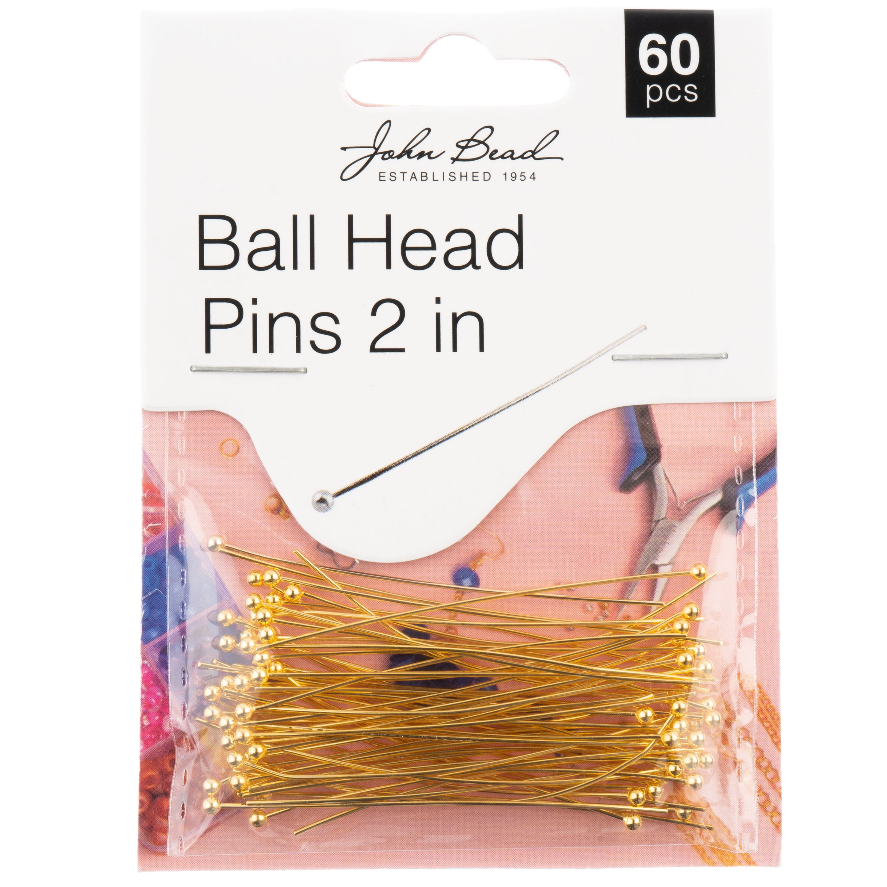 John Bead Ball Head Pins 2in 22ga (0.025) 60/Pkg-Silver - Walmart.com