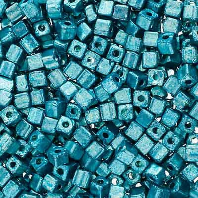 John Bead Czech Geometric Cube Seed Bead 3.4x3.4mm (24g) Metallic Aqua ...