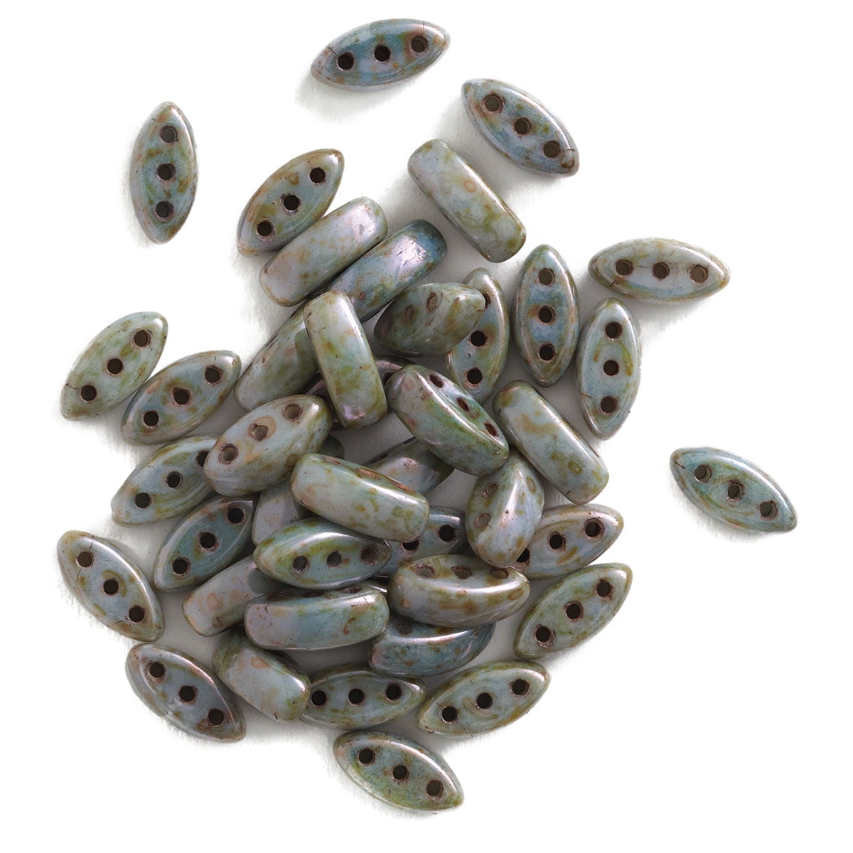 John Bead Czech Glass Cali Three-Hole Beads - Chalk White/Blue Satin ...