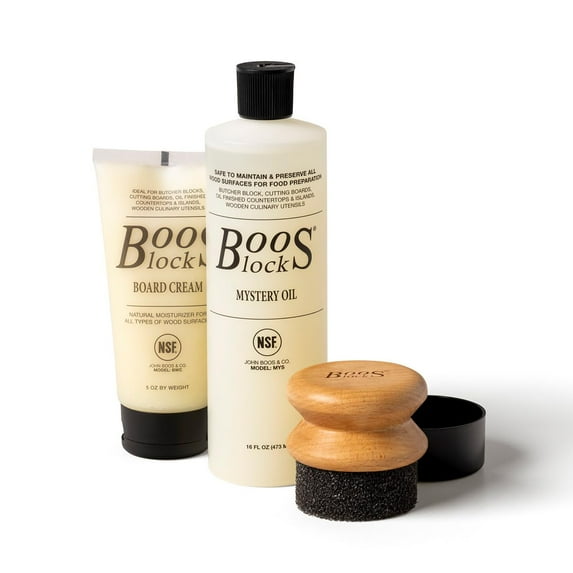 John Boos 3-Piece Care Set, 16 oz Mystery Oil, 5 oz Board Cream & Round ...