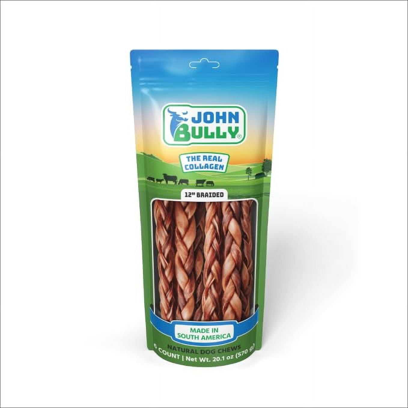 John Bully Collagen Braided OIF8 12" 6PK, The Best Option for Your Dog, 100% Natural, Rich in ...