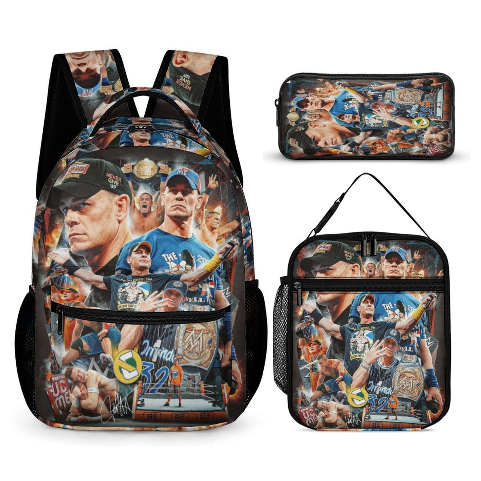 John Cena (10)Backpack 3-piece Set Cartoon Leisure Backpack with Lunch ...