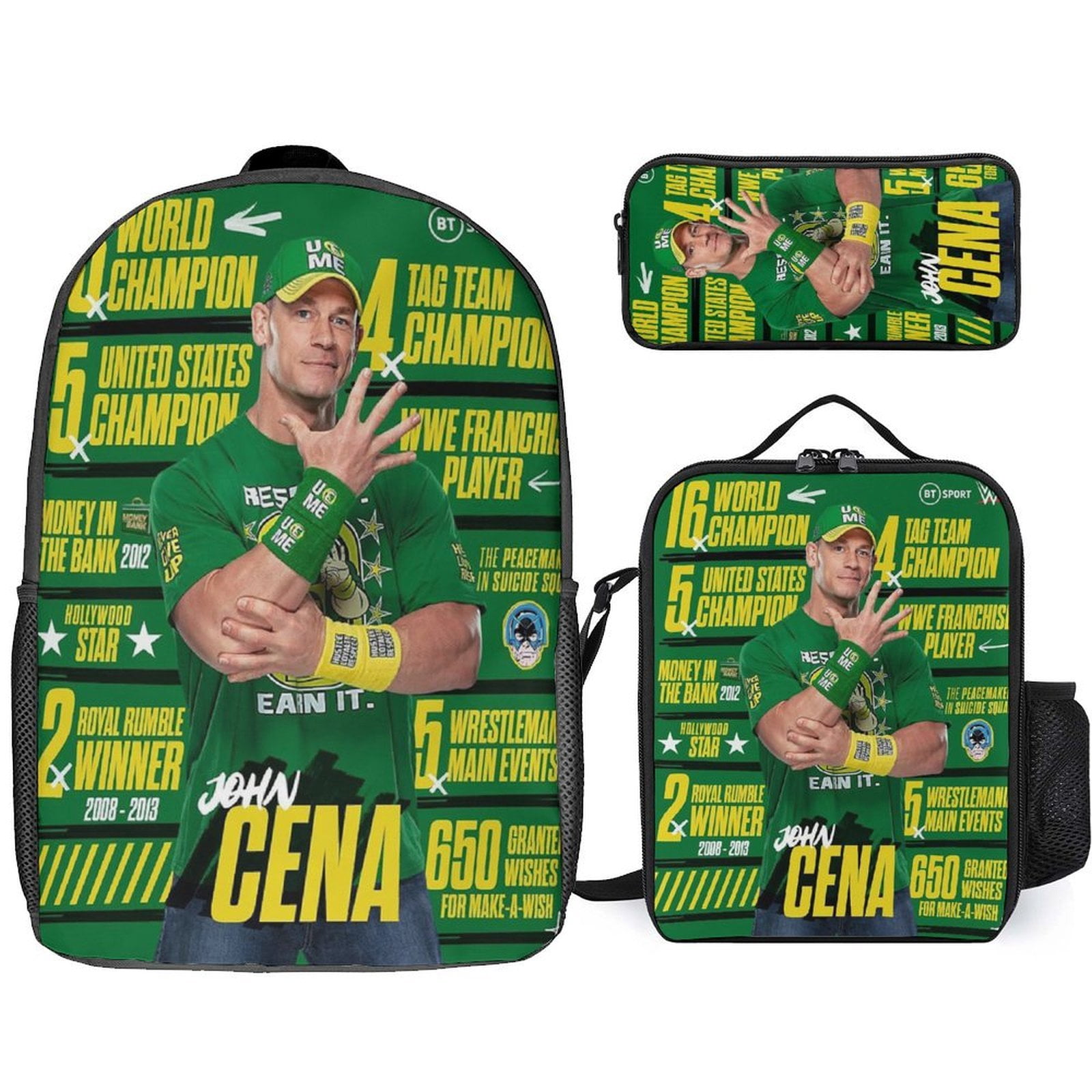 John Cena 3Pcs Backpacks Sets Book Bag with Lunch Bag And Pencil Case ...