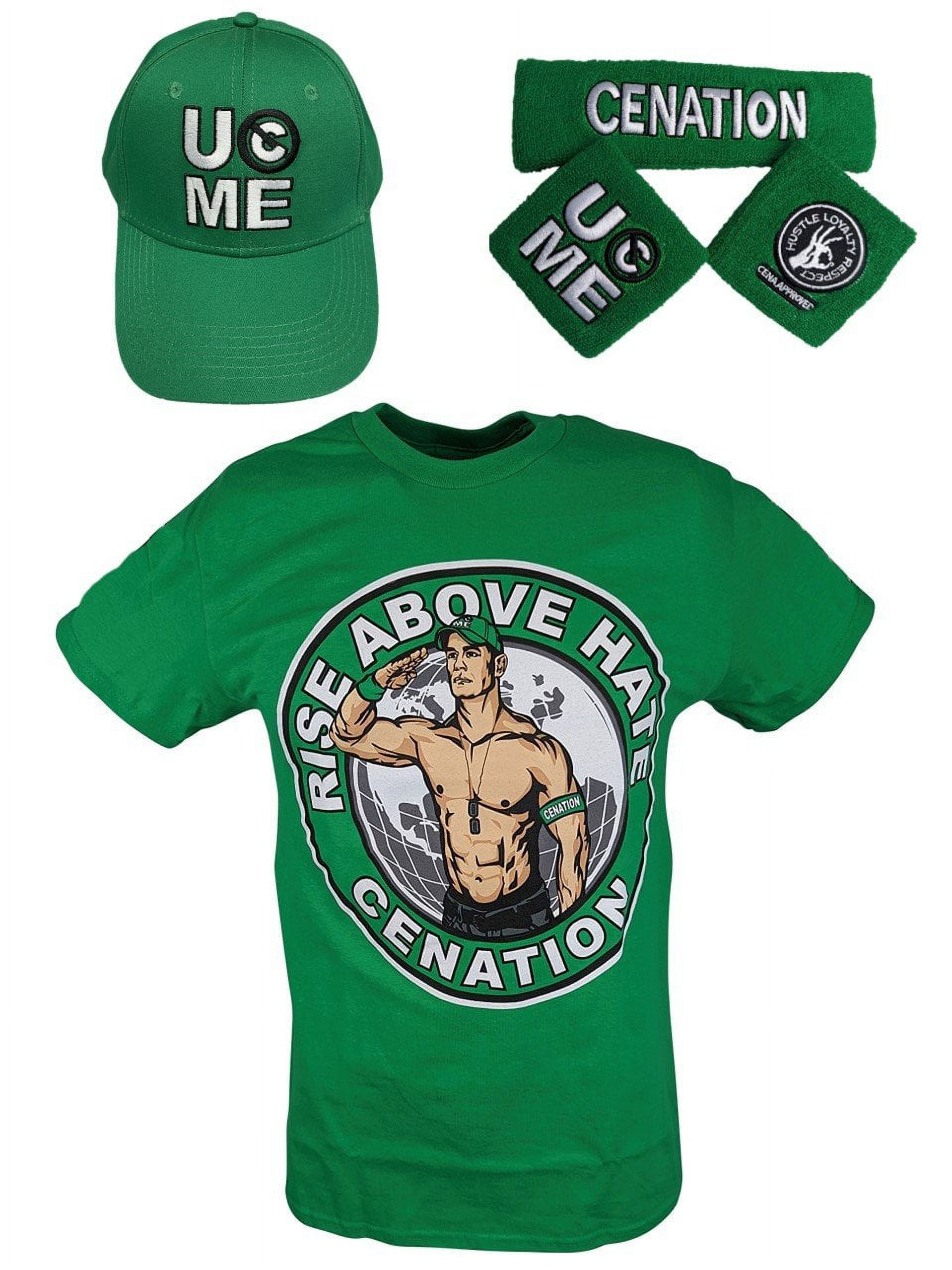 John Cena WWE Boys Outfit: Green Costume T-shirt, Hat, Wristbands YL ...