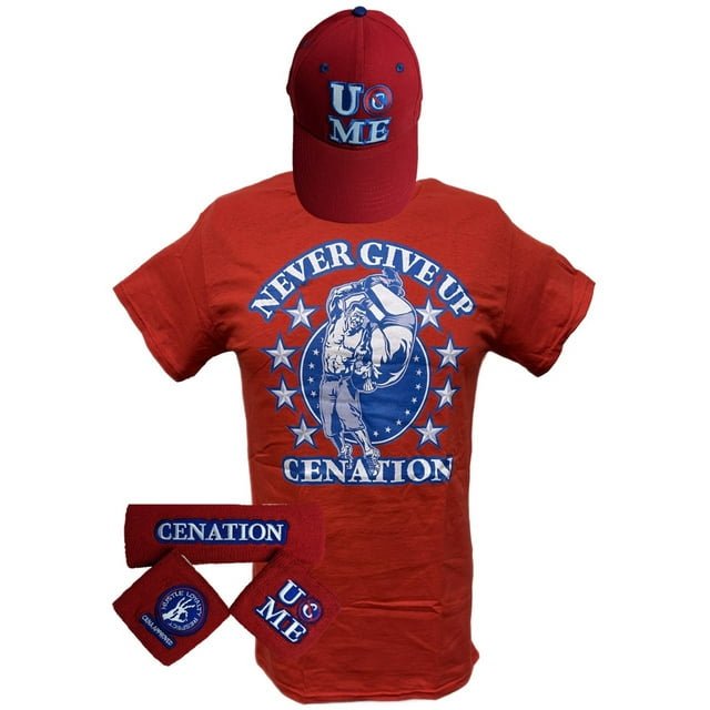 John Cena Kids Red Costume Hat T-shirt Wristbands Boys YXS 4-5 ...