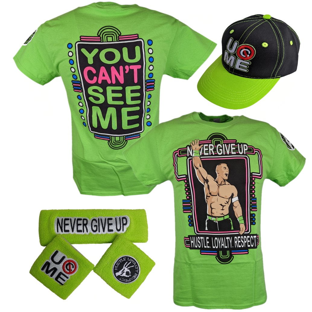 John Cena Mens Lime Green Neon Costume Hat T-shirt Wristbands S ...