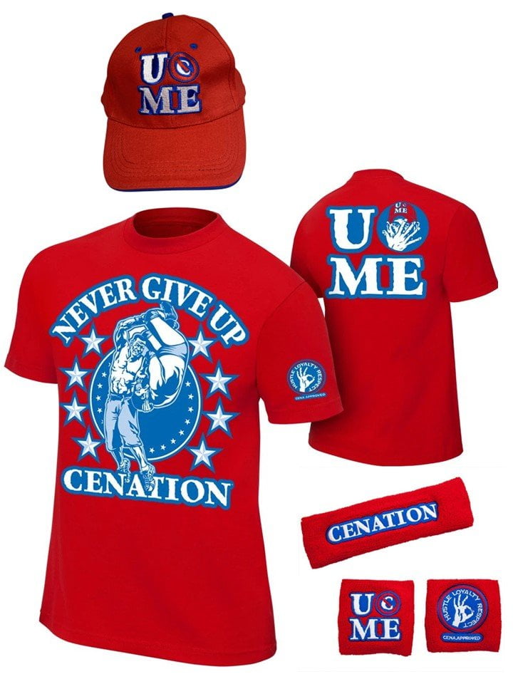 John Cena Mens Red Costume Hat T-shirt Wristbands M - Walmart.com