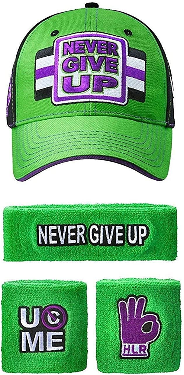 WWE John Cena Never Give Up Baseball Cap Accessory Set (Green/Purple ...