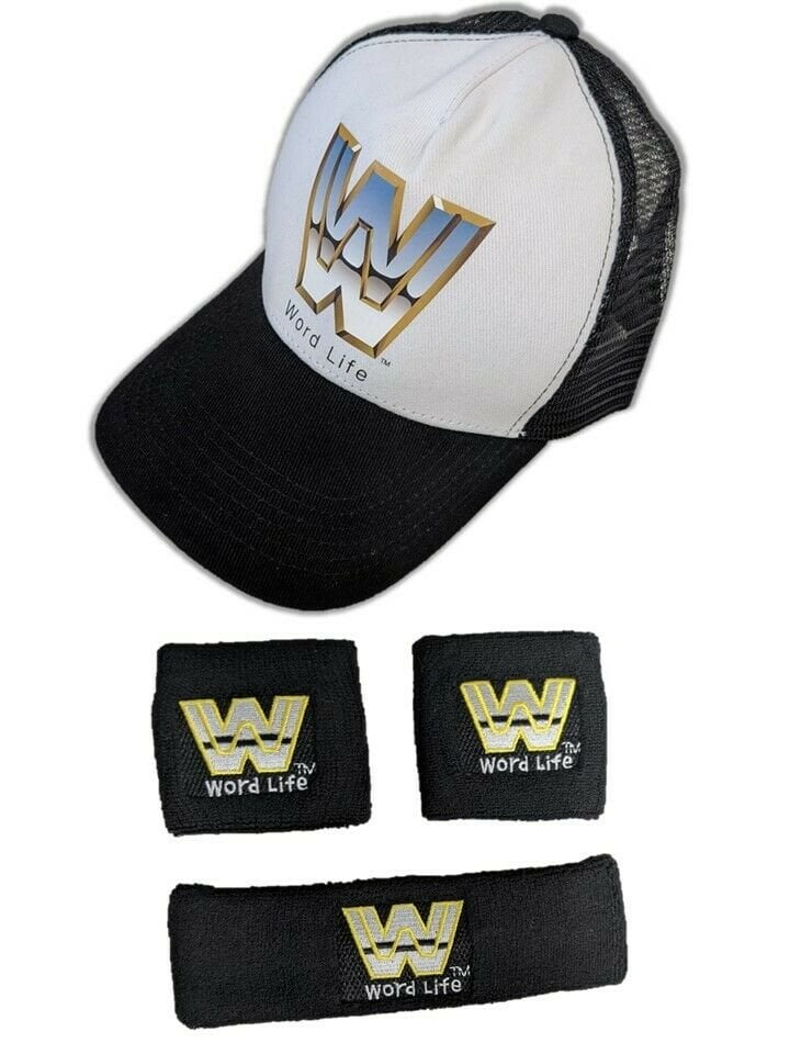 John Cena Word Life Black White Baseball Hat Headband Wristband Set WWF ...