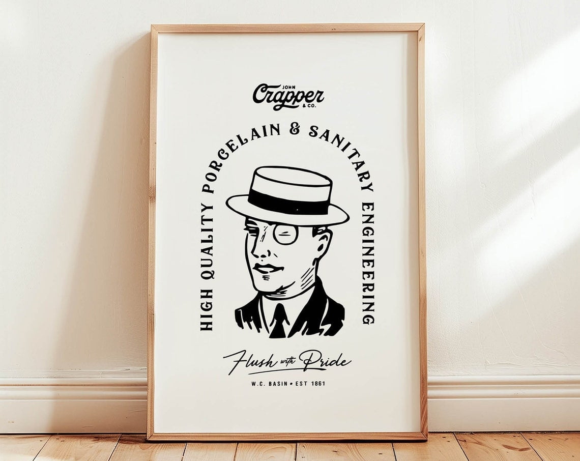 John Crapper Bathroom Print Funny Bathroom Art Wall Decor Retro ...