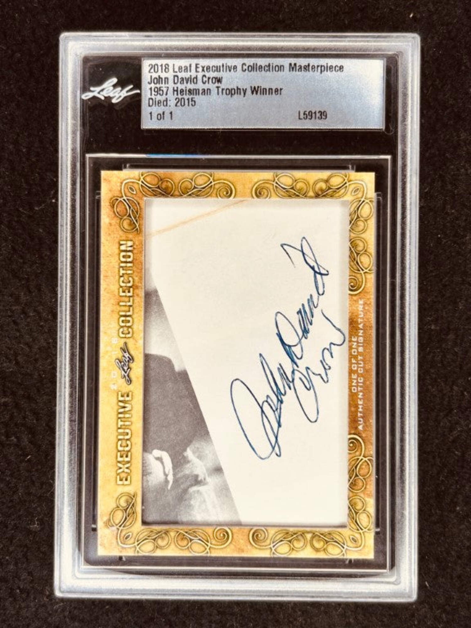 John David Crow 2018 Leaf Masterpiece Cut Signature certified autograph ...