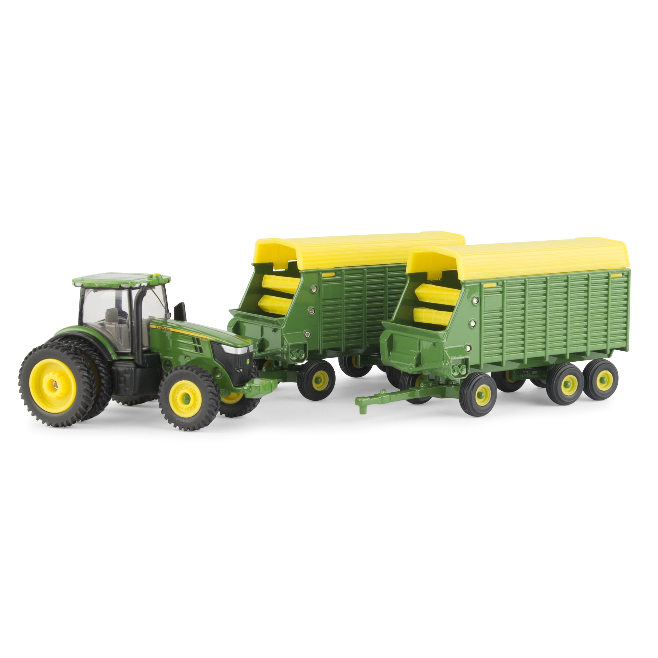John Deere 1:64 Scale 7290R Tractor Toy Set with 2 Forage Wagons ...
