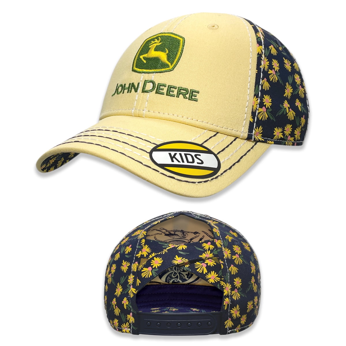 John Deere Girls Kids Flower Pony Tail Baseball Cap Hat Yellow ...