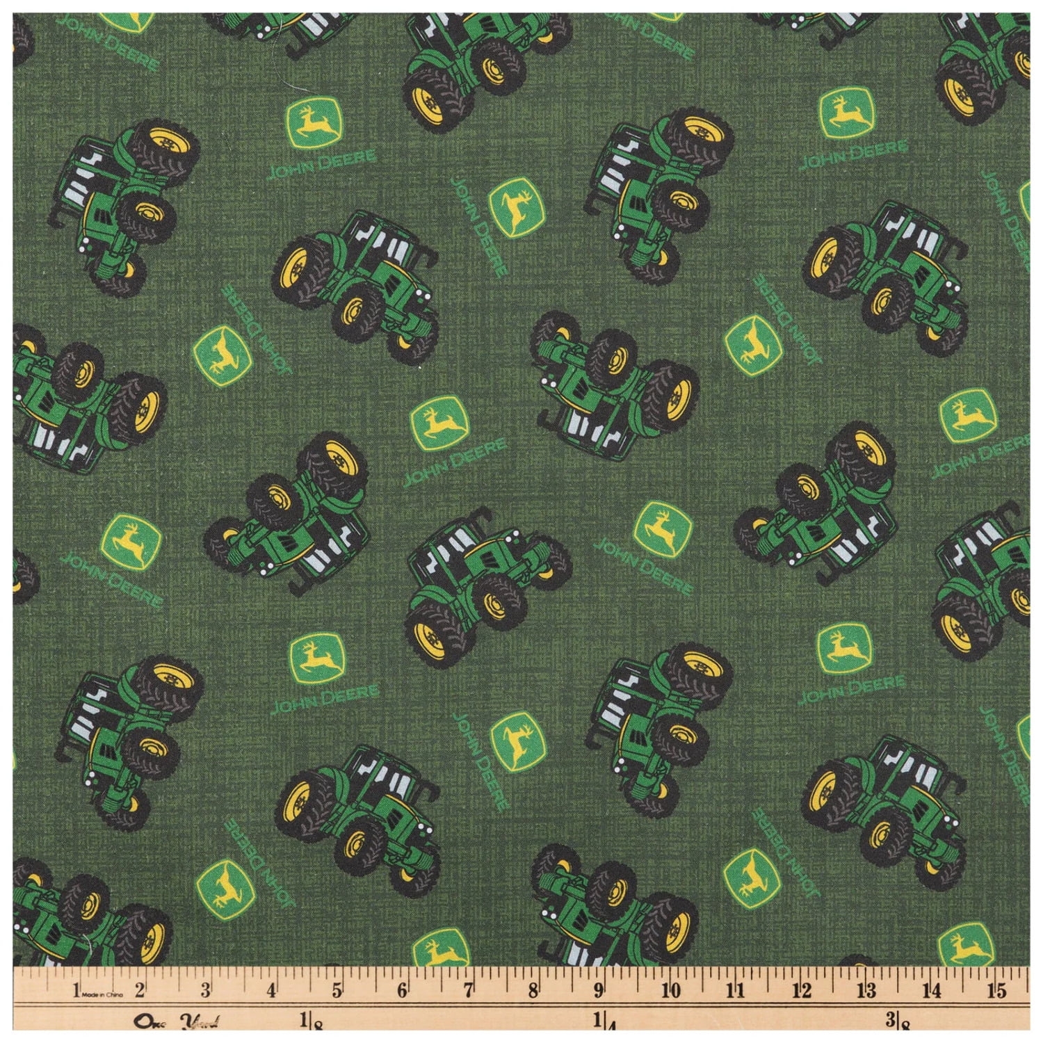 John Deere Tractor Print Green Calico Cotton Fabric Yard Material ...