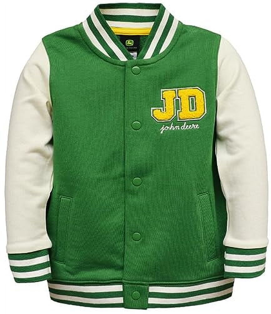 John Deere Green Cream Snap Front Letter Jacket Stripe Ribbing Sizes 2T ...
