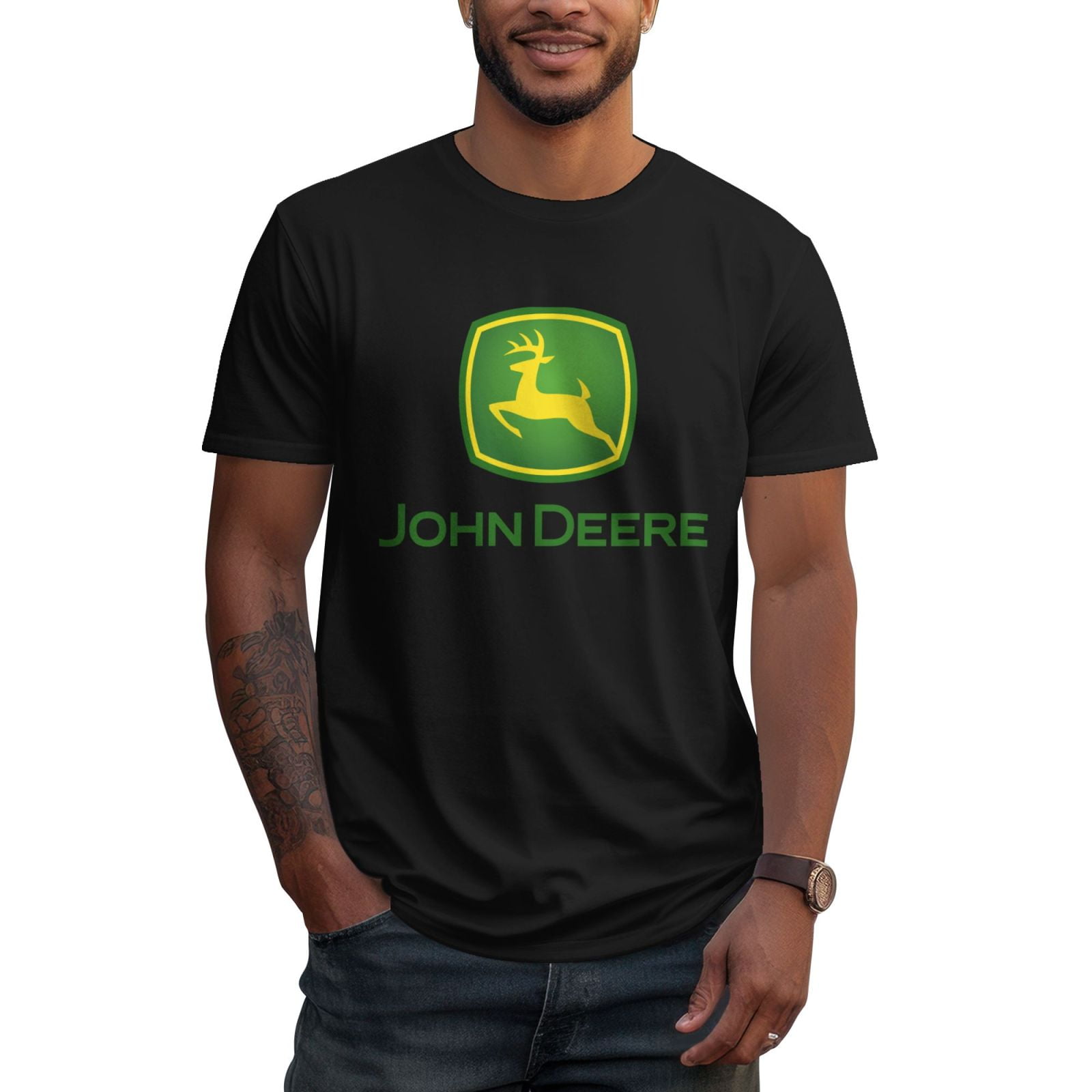 John Deere Logo Mens 100% Cotton Short Sleeve T-Shirt 180g Round Neck ...