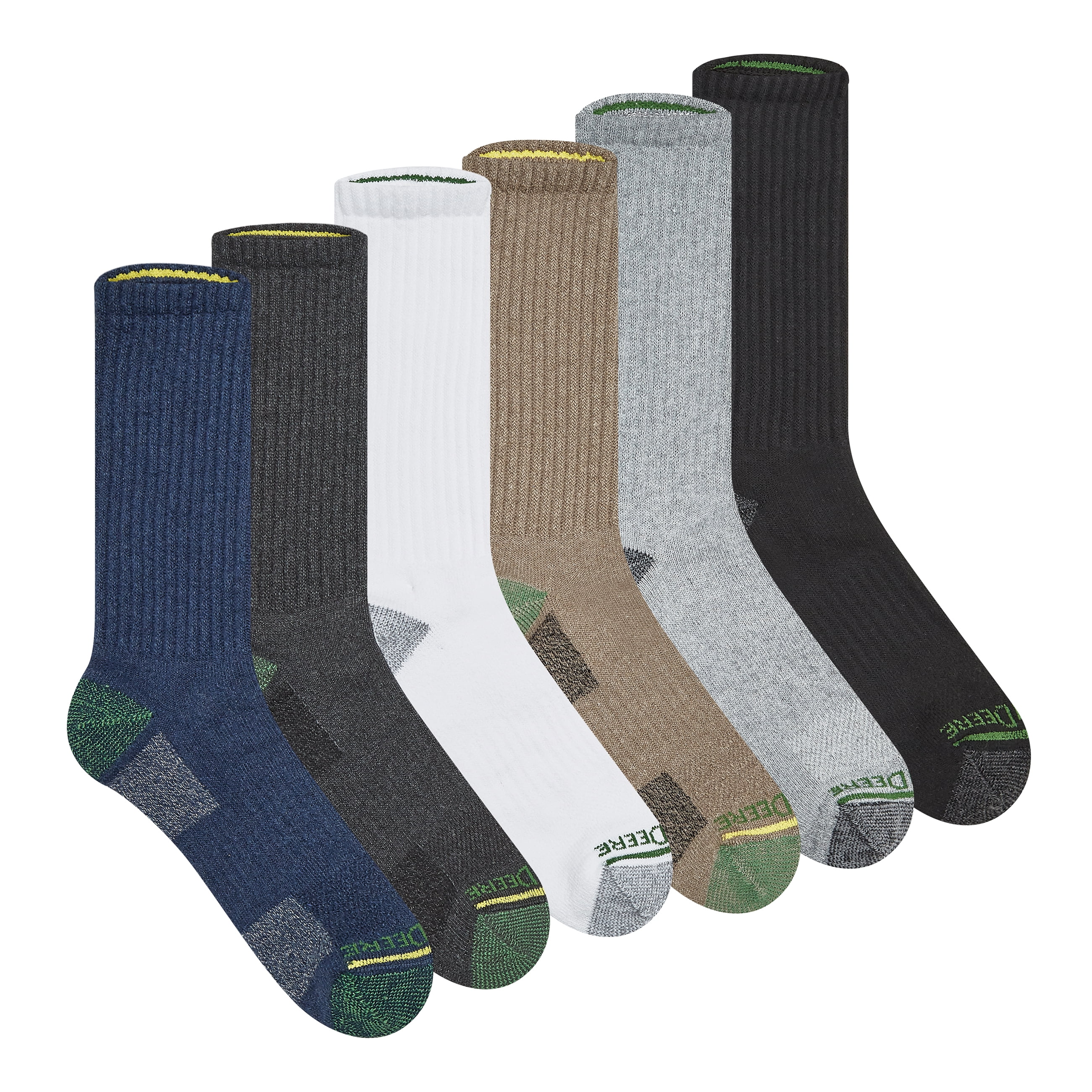 John Deere Men's Socks, Workwear Max Cushion Crew Socks, 6-Pack ...