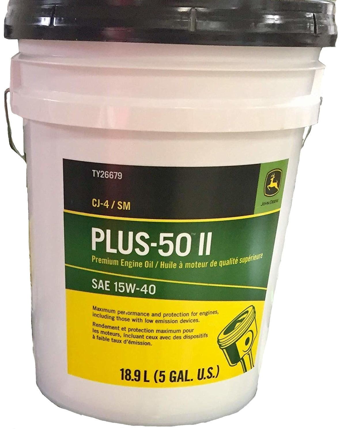 John Deere Plus-50 II 15W-40 Engine Oil, 5 Gallon Bucket for Heavy-Duty ...