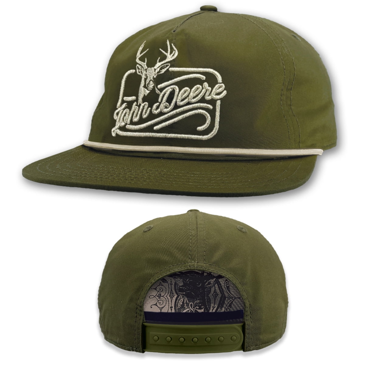 John Deere Snapback Cap, Olive Green, Embroidered Deere Script Logo, 5 ...