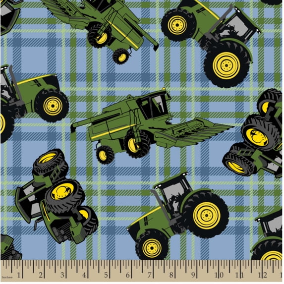 John Deere Toss Blue Plaid Cotton Fabric - Walmart.com