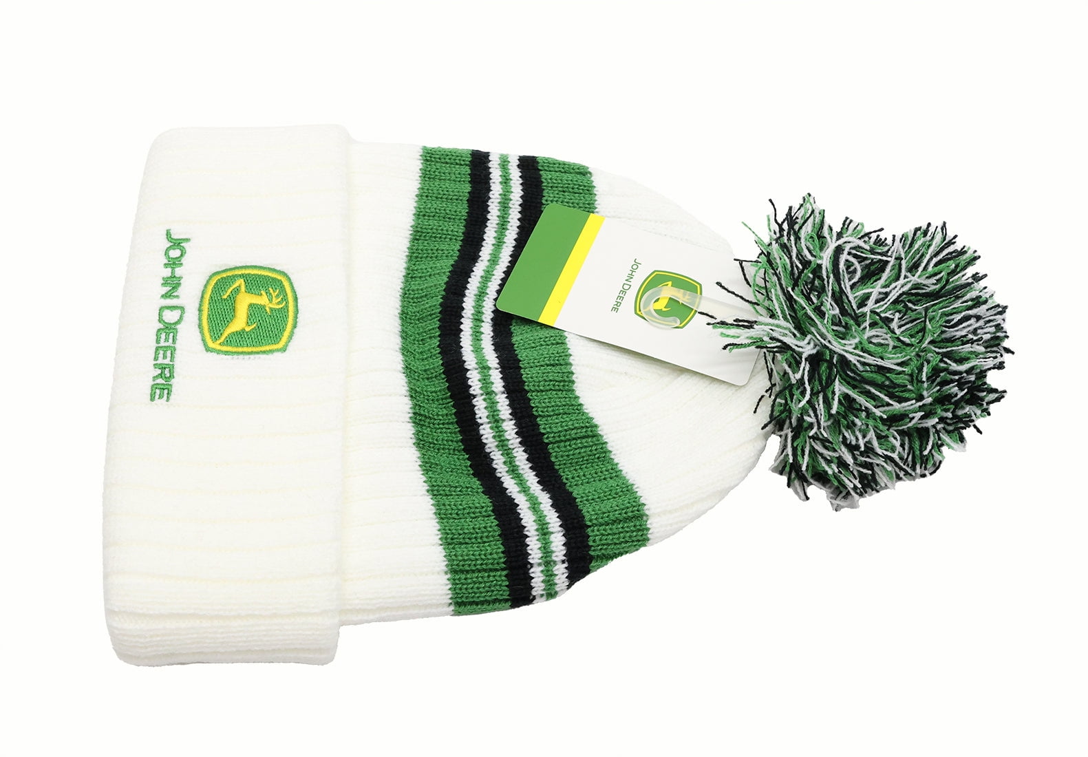 John Deere White/Green/Black Striped Beanie w/ Pom - LP86075 - Walmart.com