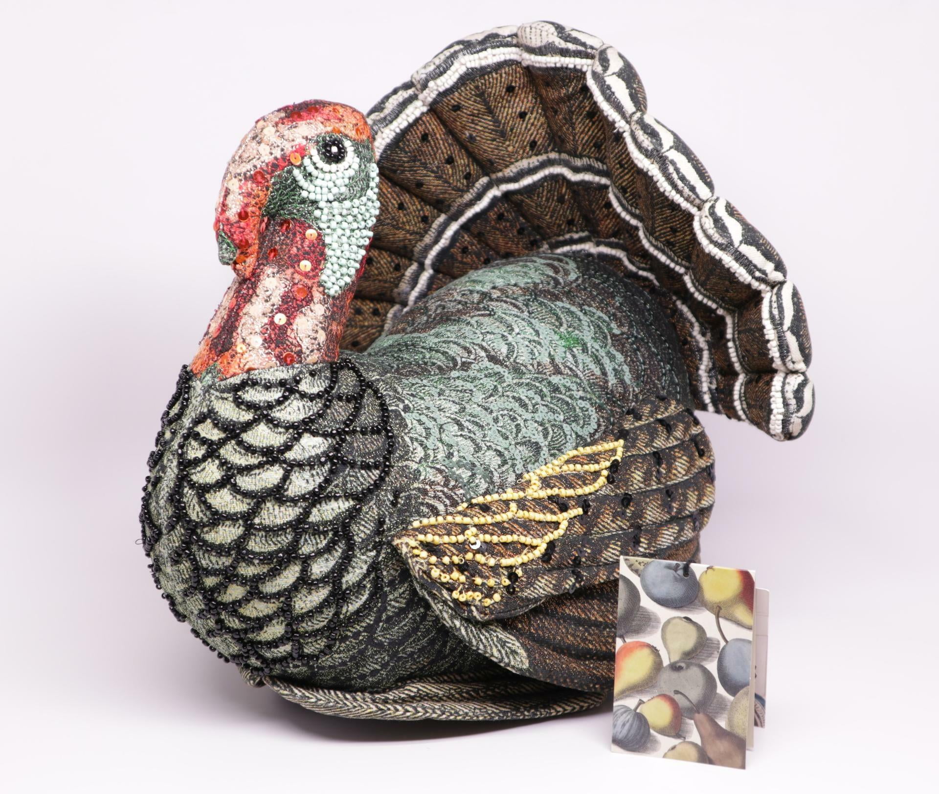 John Derian Company Beaded Embellished Turkey Decorative Plush Pillow ...