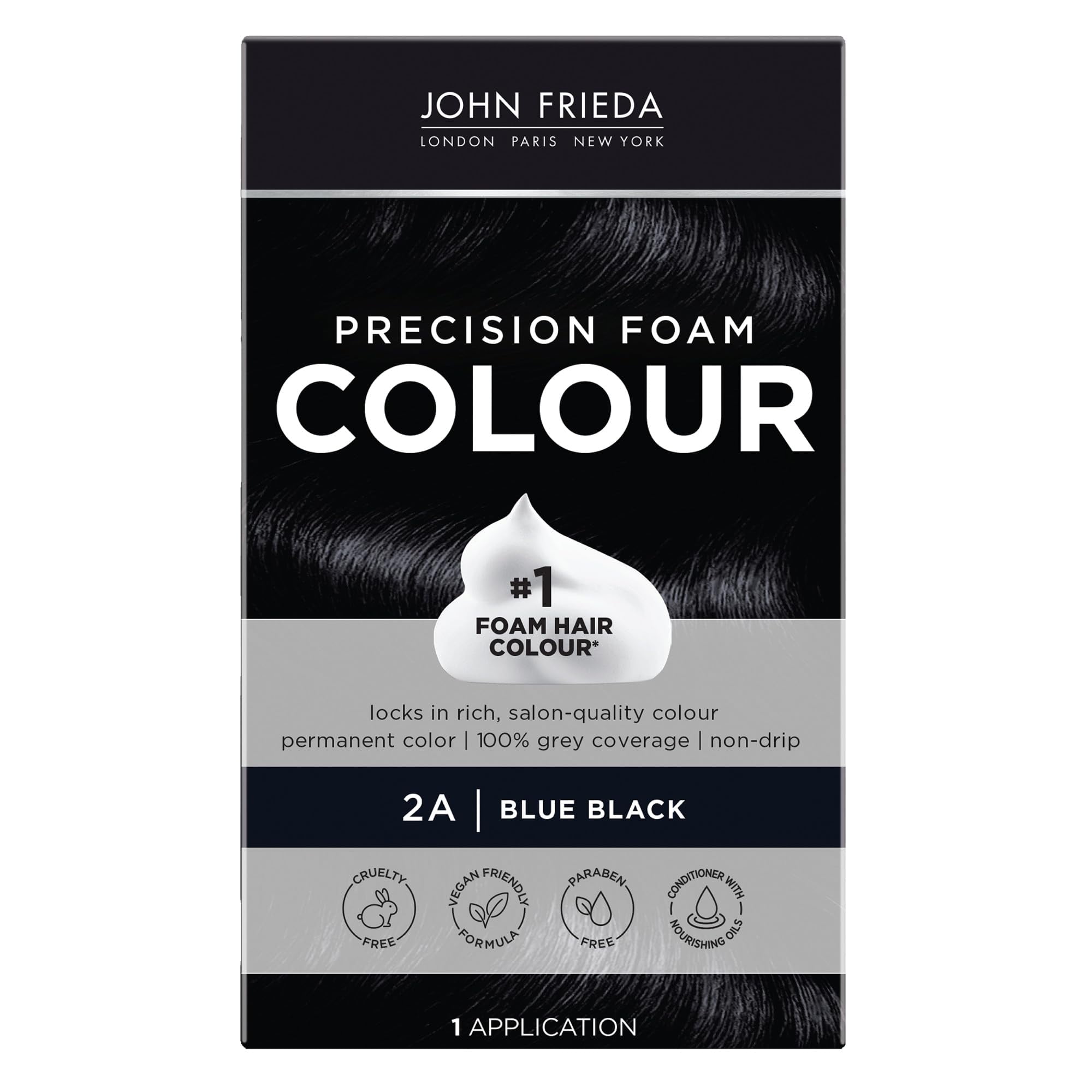 John Frieda Precision Foam Colour, Blue Black 2A, Full-Coverage Hair Color Kit, Anti-Fade Gray ...