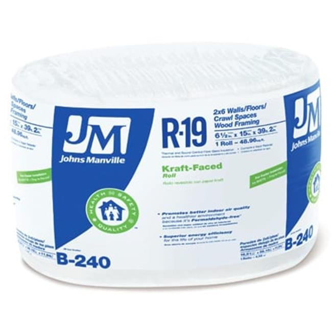 John Manville R19 Fiberglass Insulation Kraft Roll, 15 in. x 39 ft. 2 ...