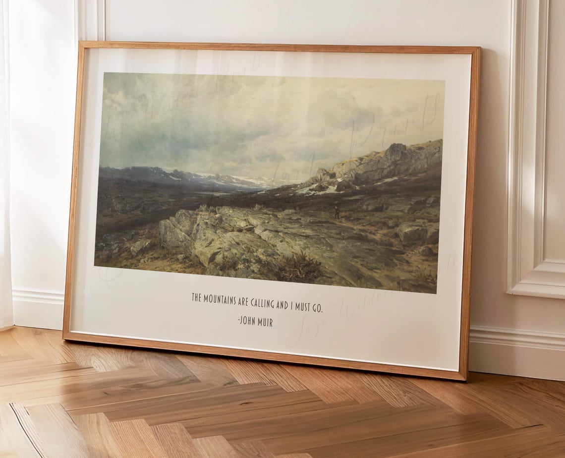 John Muir Mountains are Calling Quote Wall Art Subtle Vintage Style ...