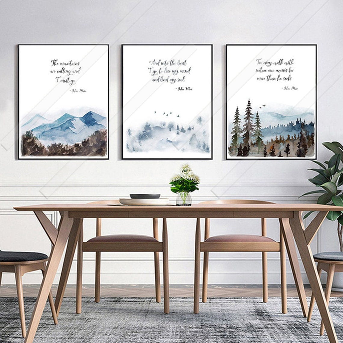 John Muir Quote Watercolor Style Print Set: Inspirational Wall Art Set ...