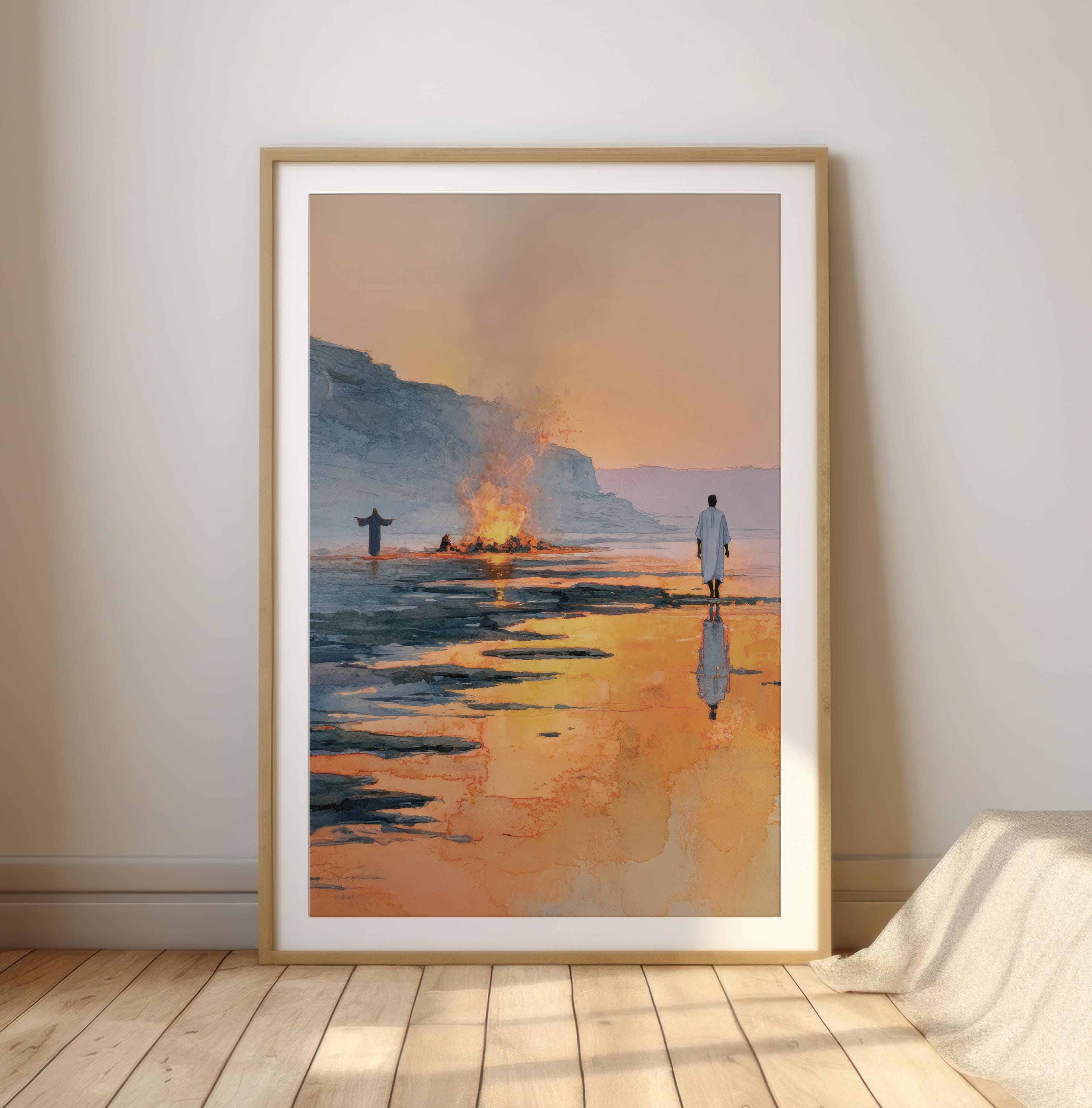 John Print – Jesus And Peter, Christian Bible Art Warm Present Vintage ...