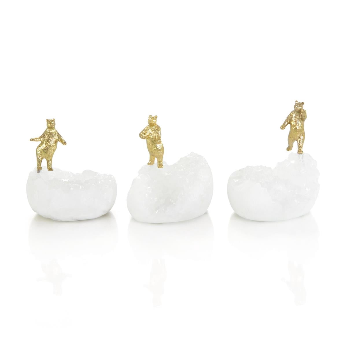 John Richard Set of Three Brass Bears on Quartz Sculptures – Detailed ...