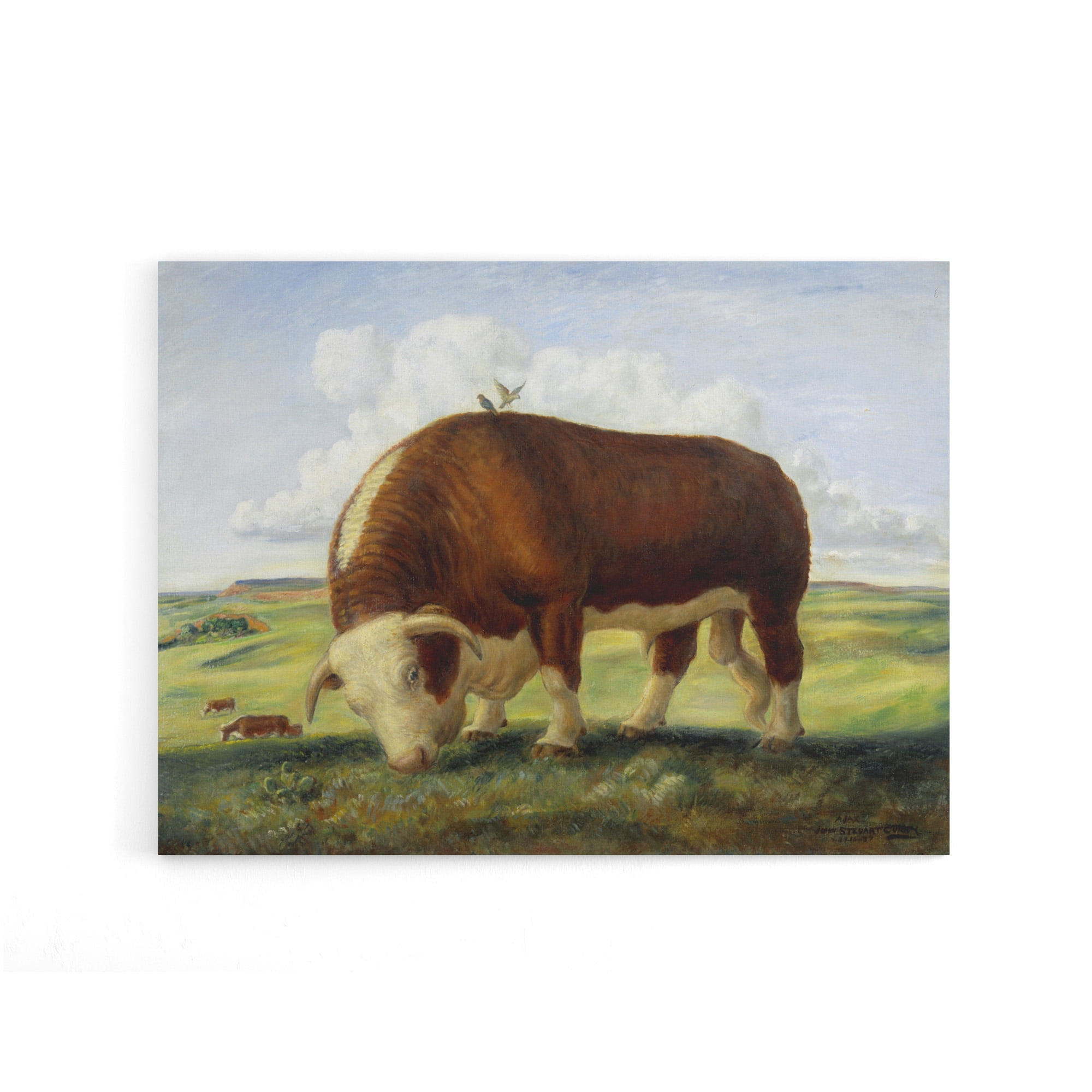John S Curry Ajax Hereford Bull and Birds Canvas Wall Art Print 12X16 ...
