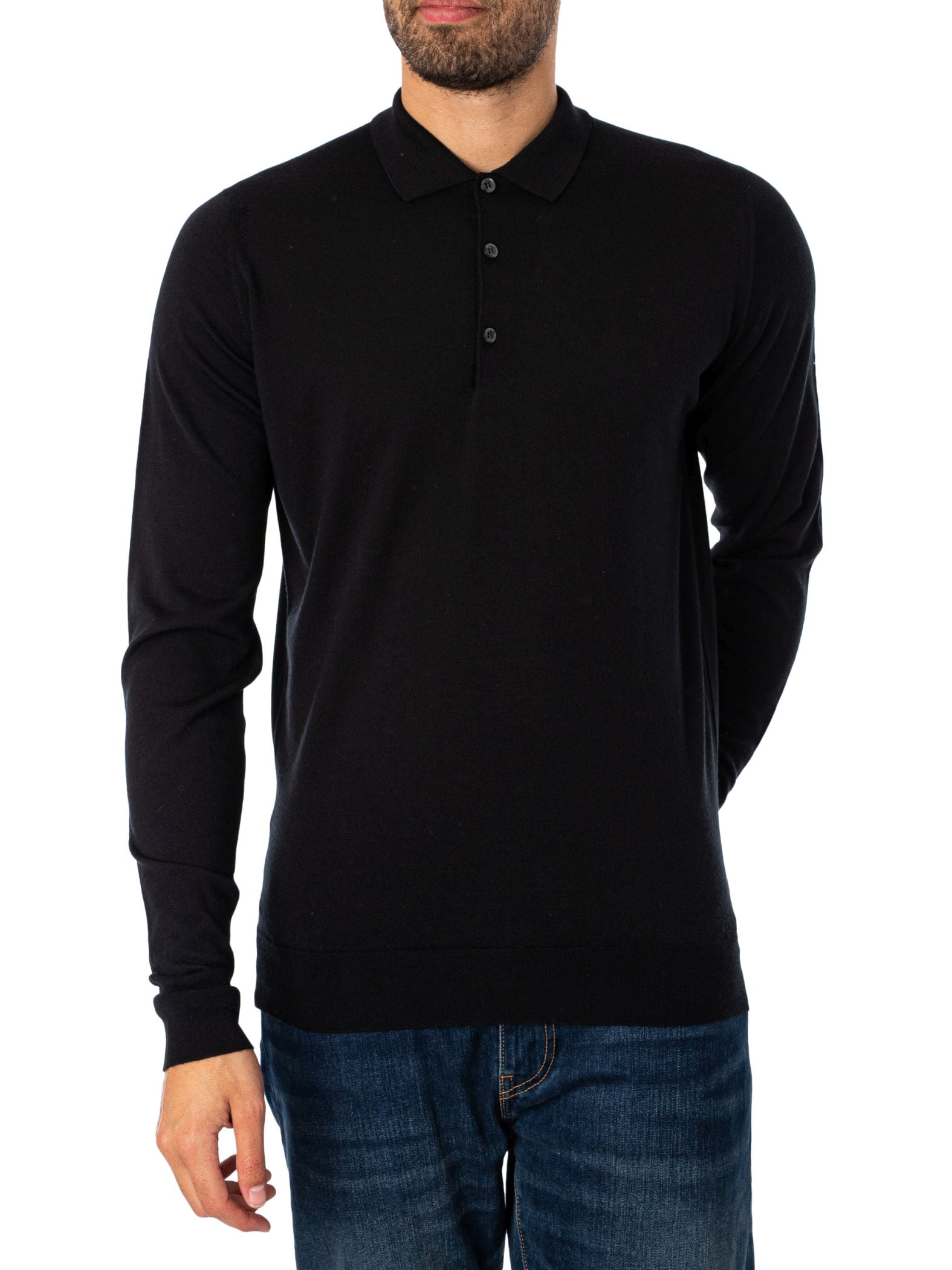 John Smedley Cotswold Longsleeved Polo Shirt, Black - Walmart.com