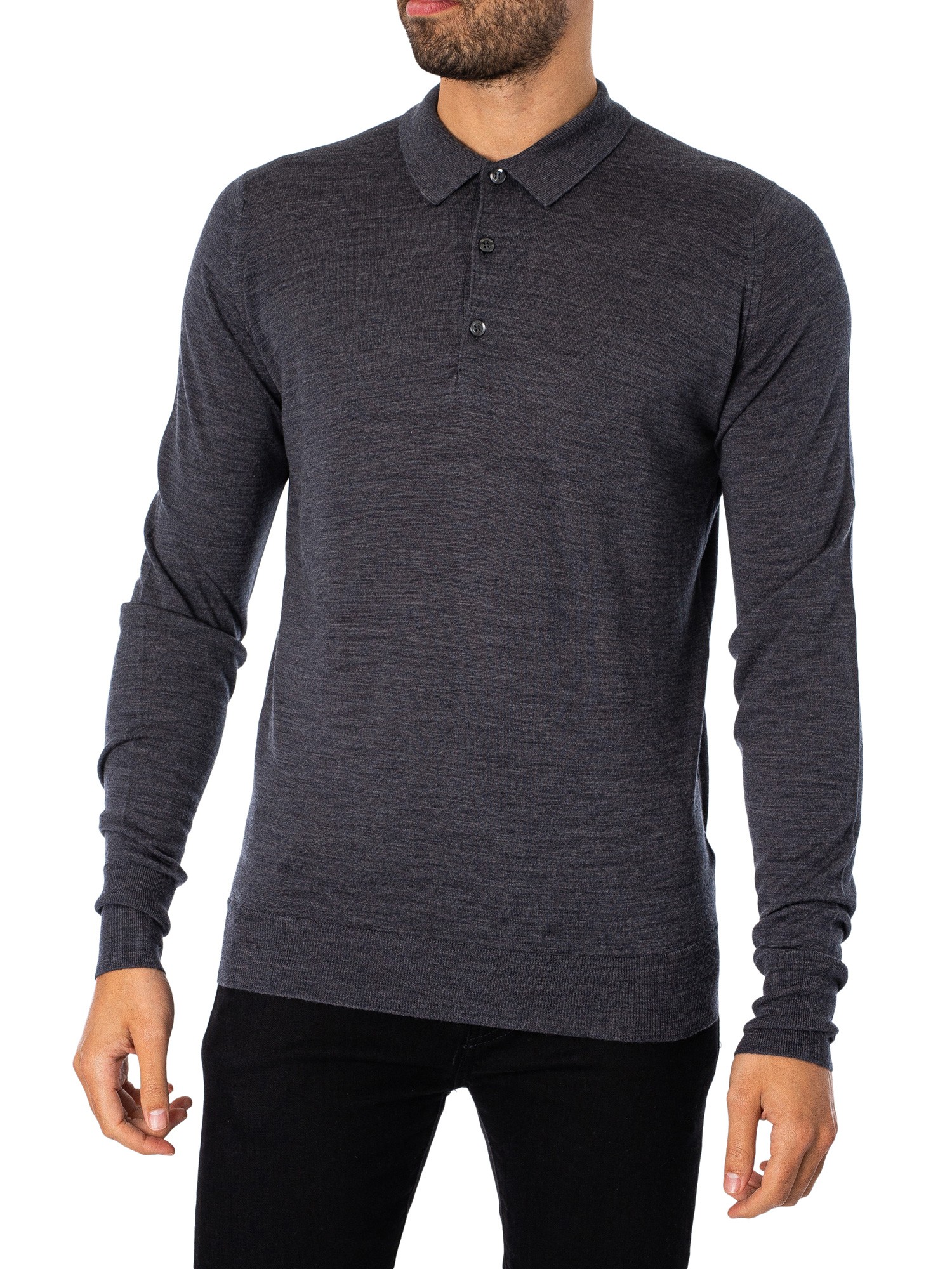 John Smedley Cotswold Longsleeved Polo Shirt, Grey - Walmart.com
