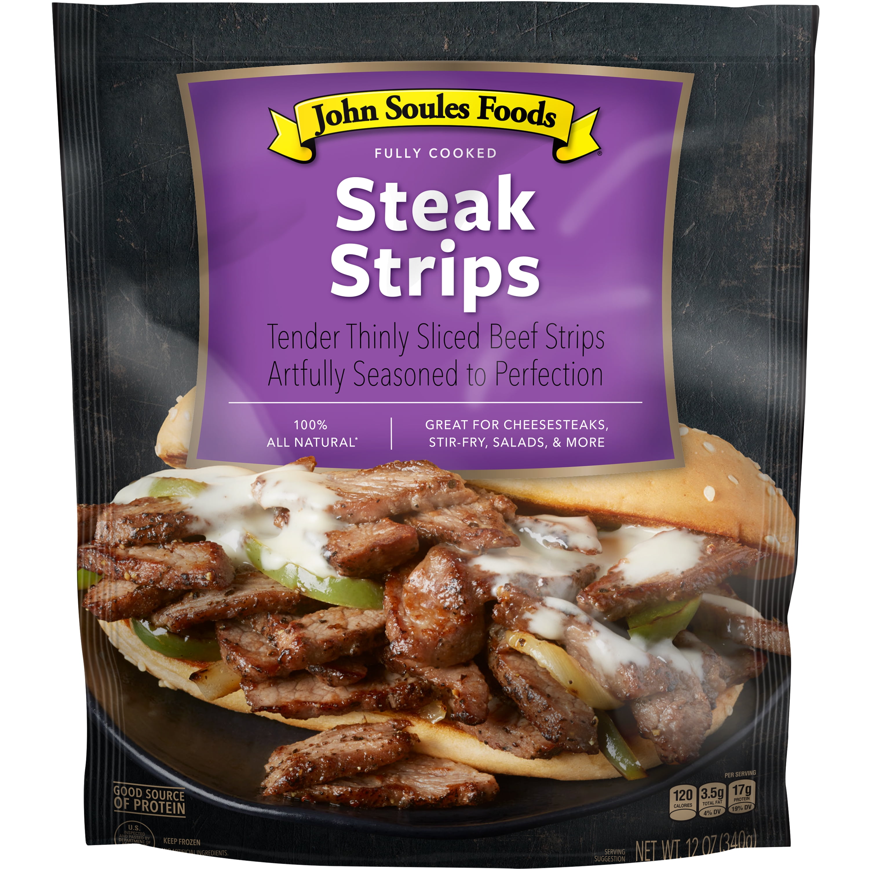 John Soules Foods, Frozen Beef Steak Strips, 12oz, 17g Protein, 3oz ...