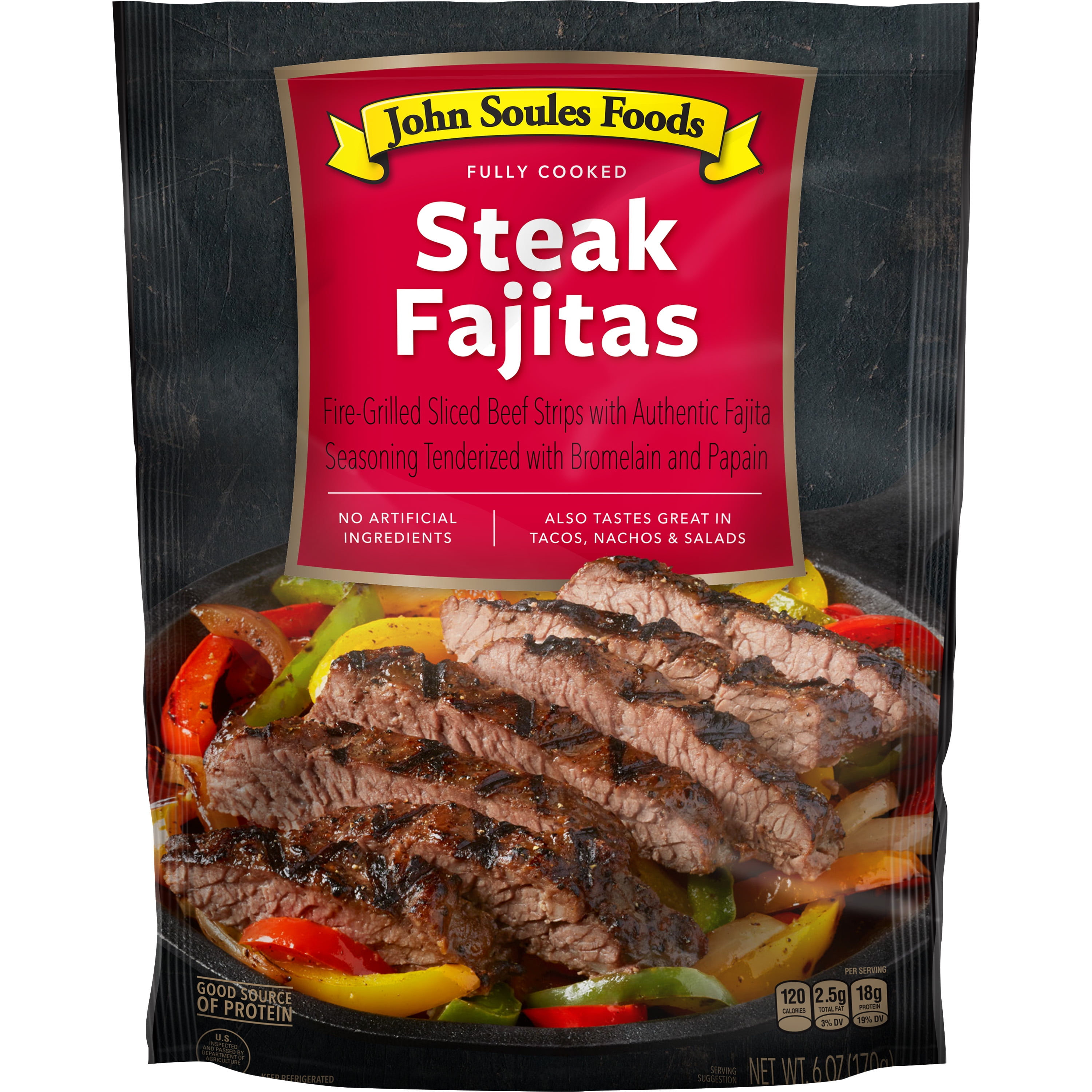 John Soules Foods Fully Cooked Steak Fajita Strips, 6oz, Refrigerated ...
