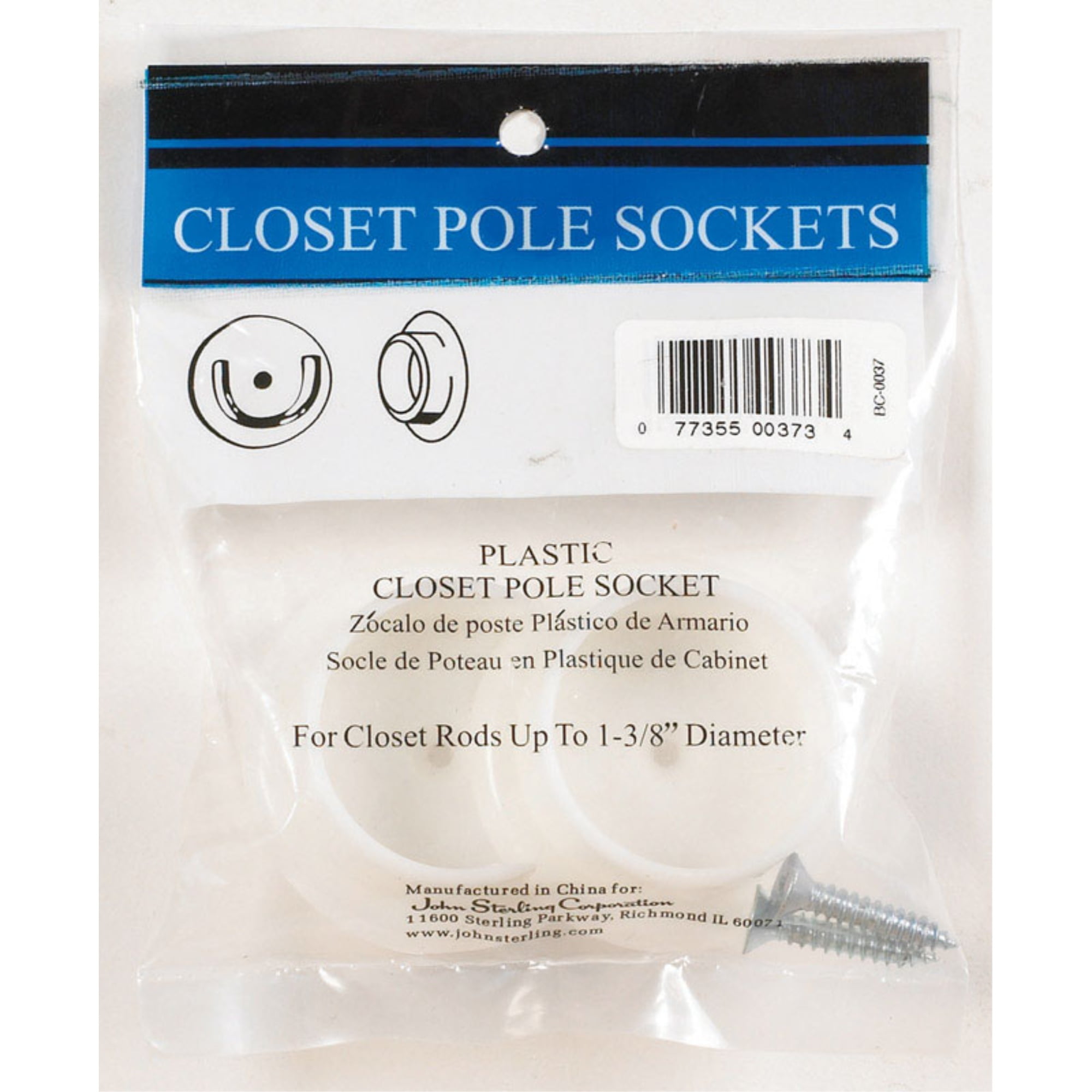 John Sterling Pro White Plastic Rod Socket 1-3/8" Diameter, Support for ...